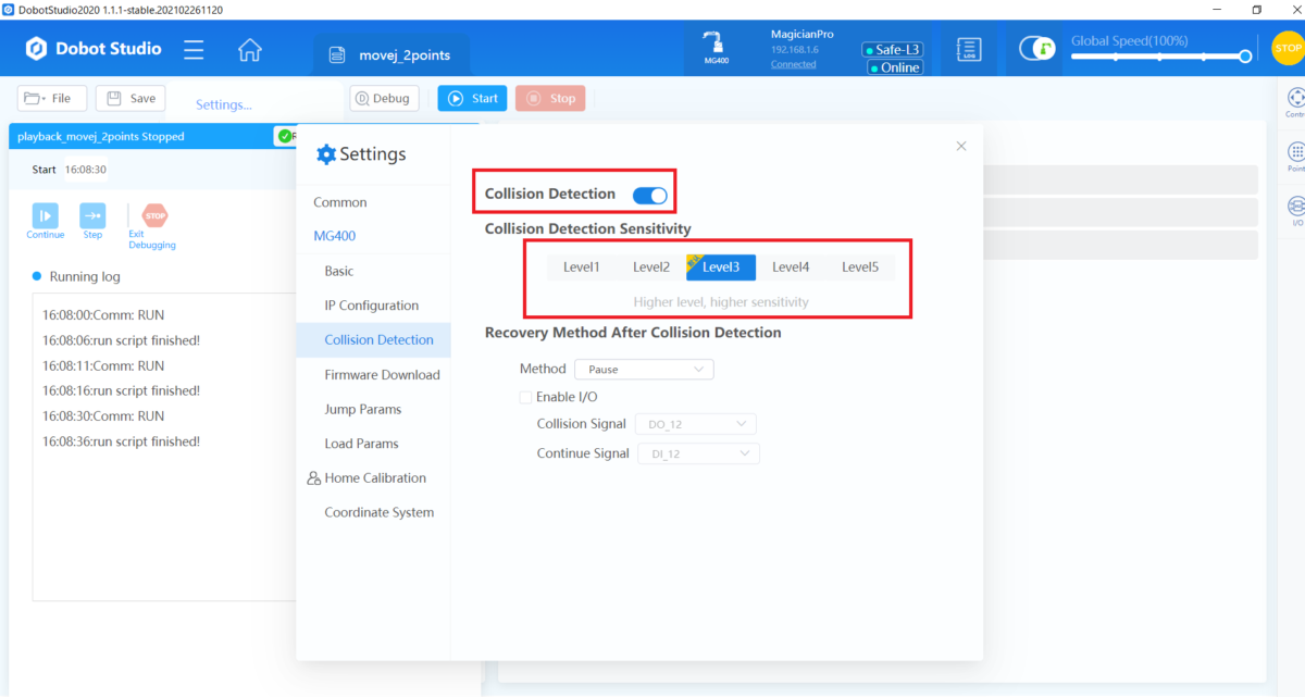 MG400 – 衝突検知機能の設定 - Physical Computing FAQ& Tutorial