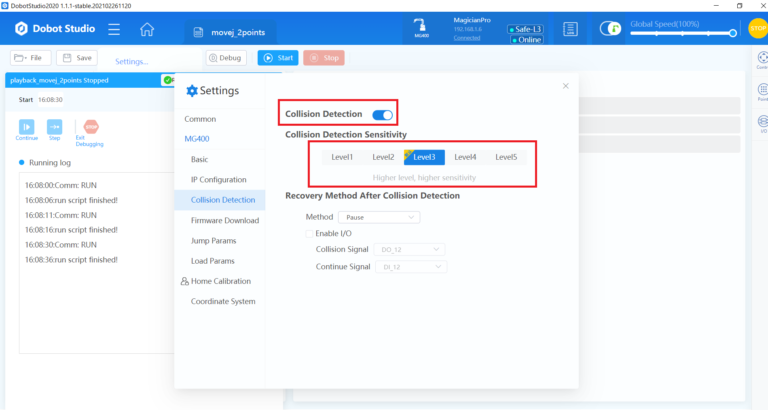 MG400 – 衝突検知機能の設定 - Physical Computing FAQ& Tutorial
